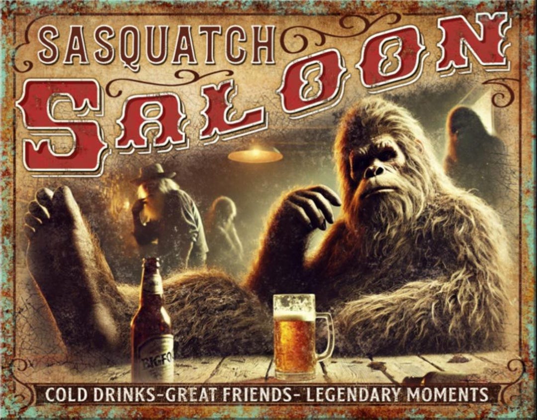 Sasquatch Bigfoot Saloon Bar Poster | Funny Art Poster | Comedy Wall ...