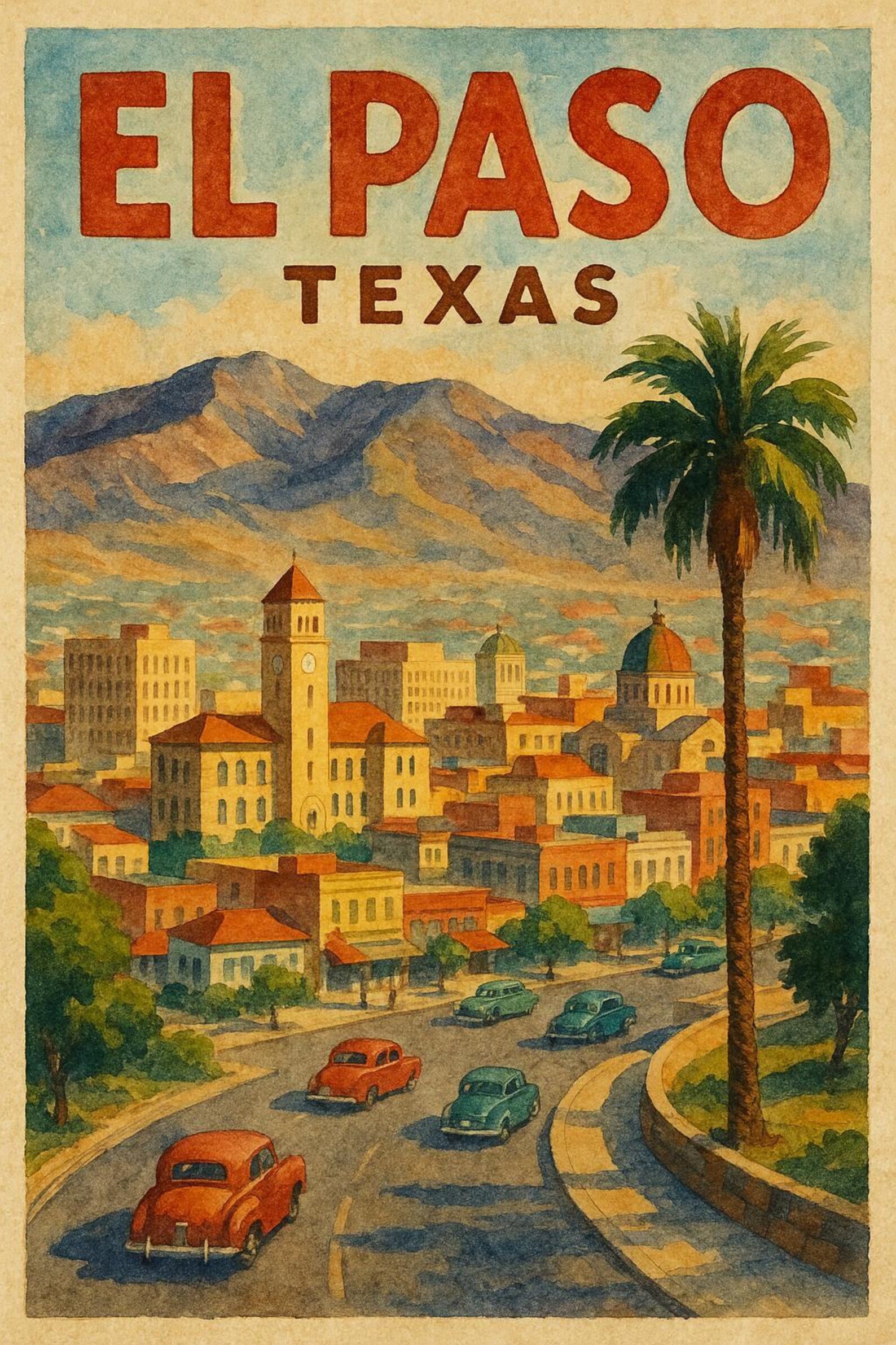 Vintage El Paso Texas Poster | Vintage Travel Poster | Retro Wall Art ...