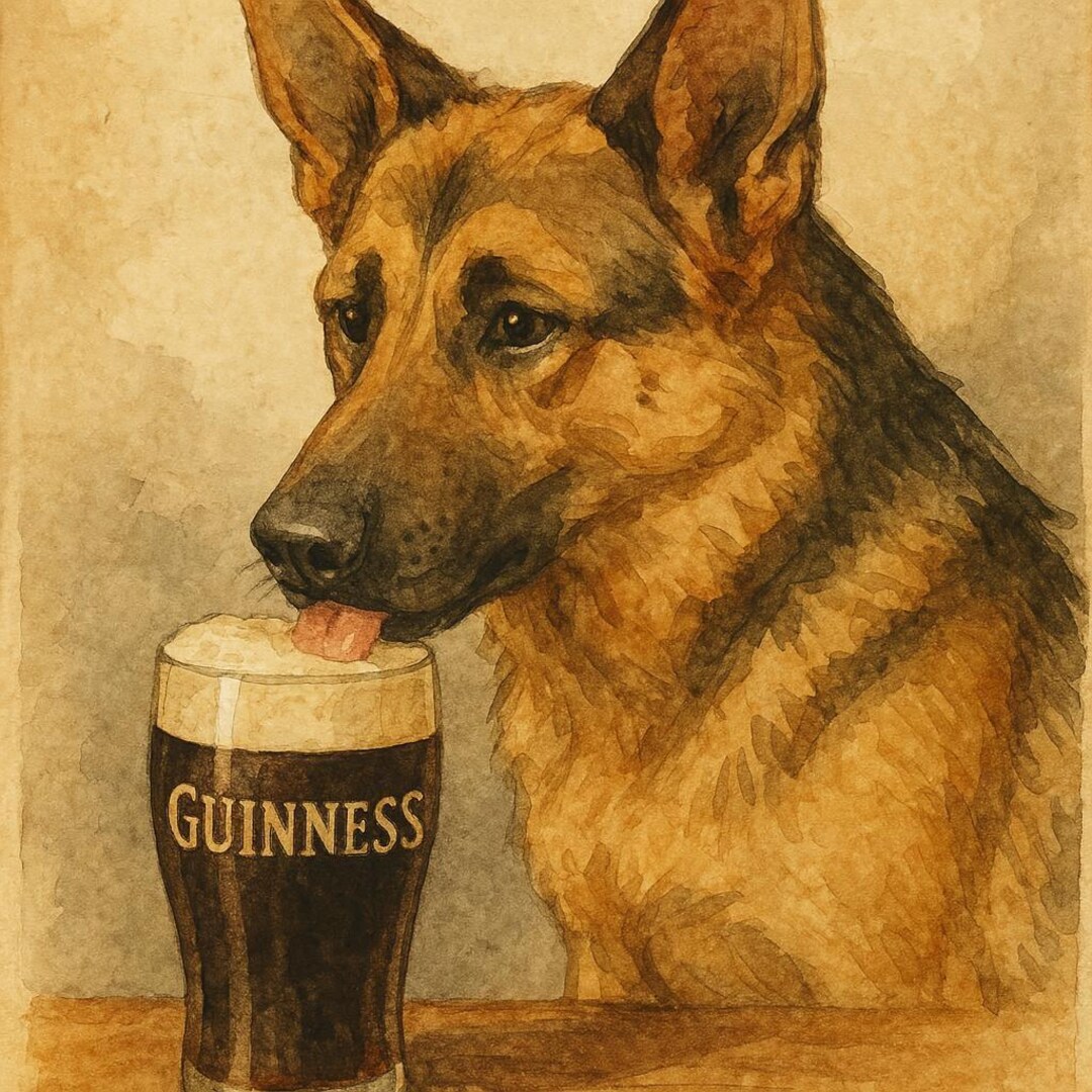 German Shepherd Drinking Guinness | Guinness Poster | Funny Vintage ...