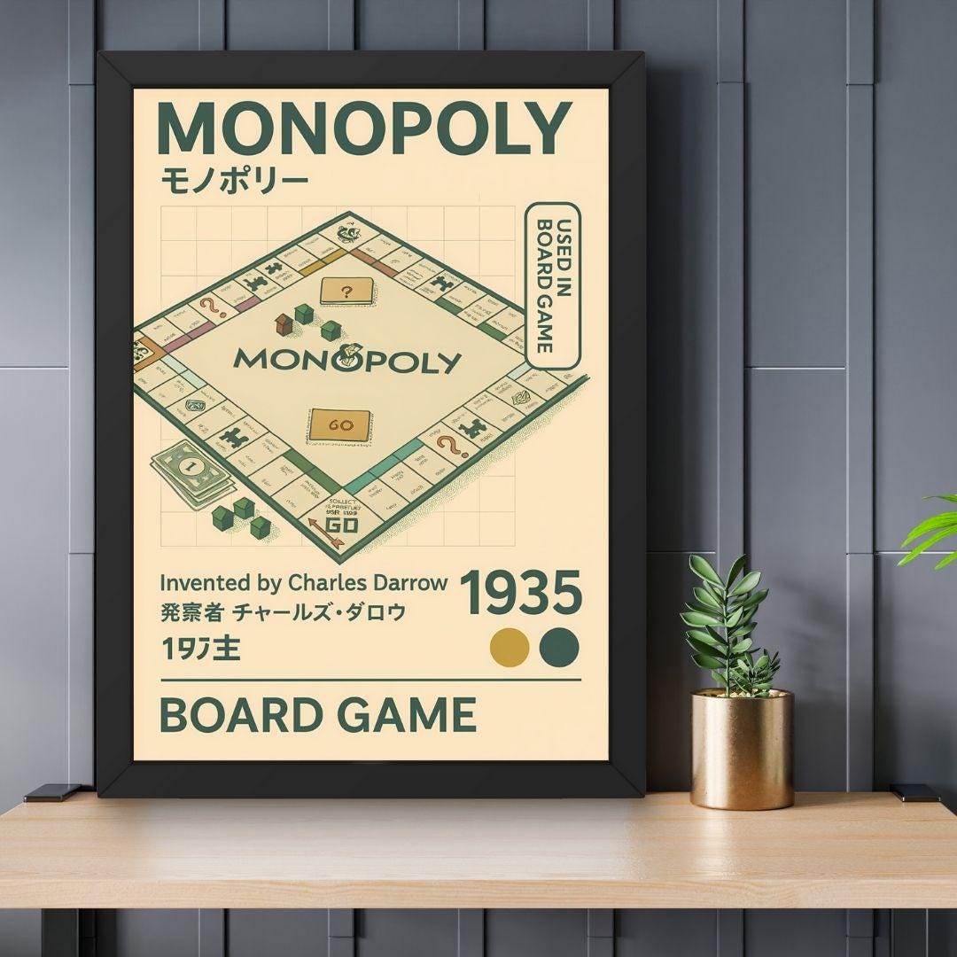 Vintage Japanese Monopoly Poster – Retro Board Game Wall Art – Graphic ...