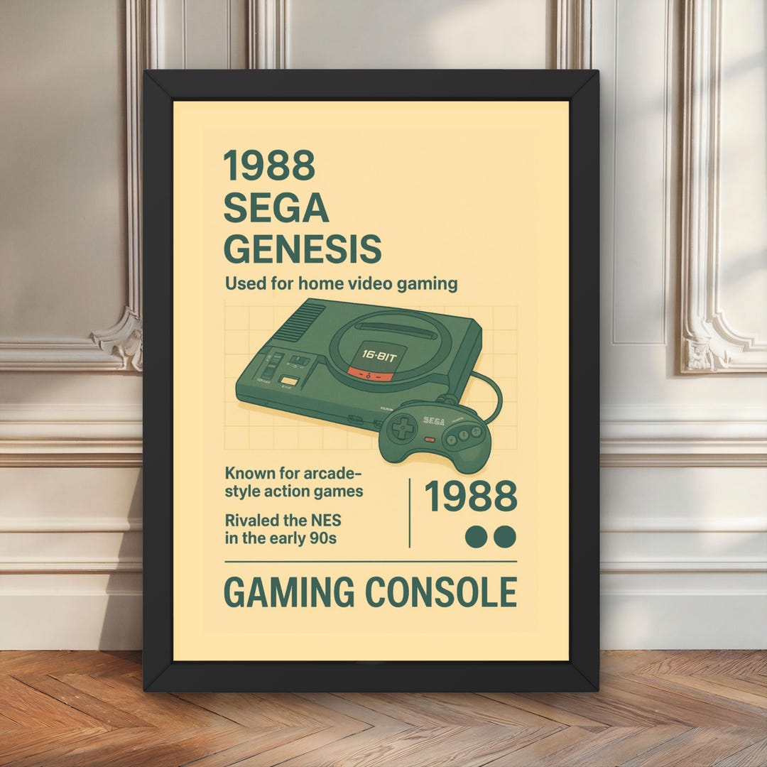 Vintage Sega Genesis Poster, Retro Gaming Console Wall Art, 1980s Gamer ...