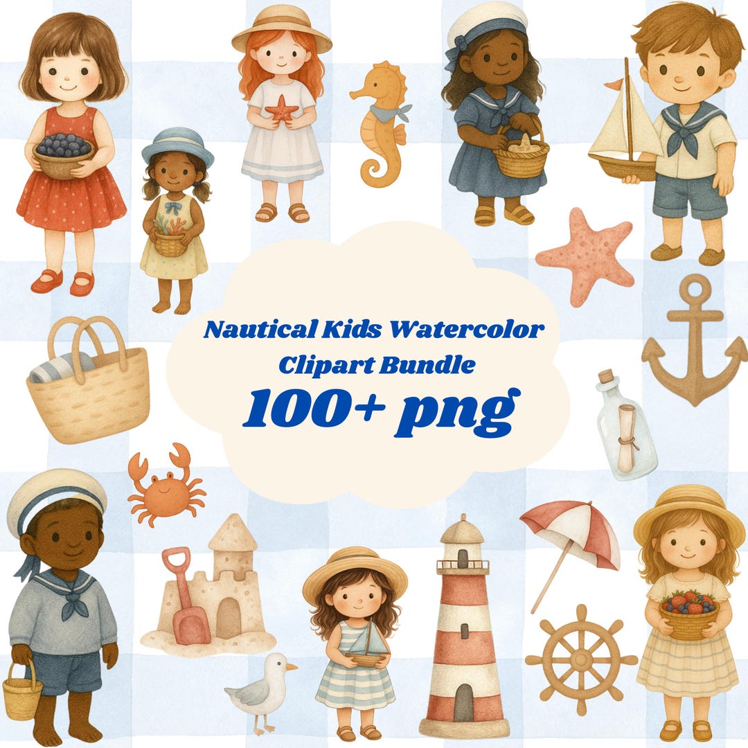 100+nautical Watercolor Clipart PNG – Coastal Kids, Sea Animals, Boats ...