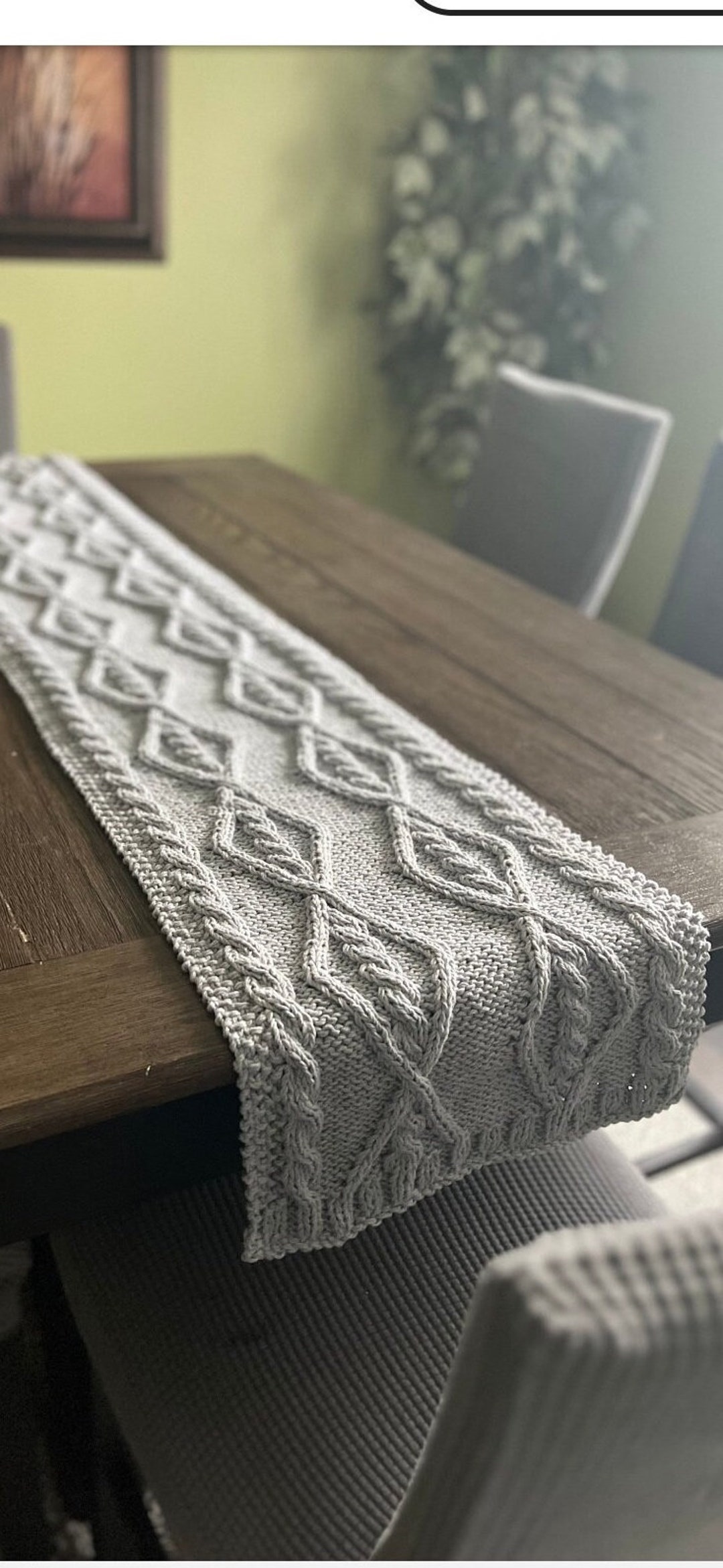 Hand Knitted Cable Knit Cotton Table Runner: Light Grey Dining Decor - Etsy