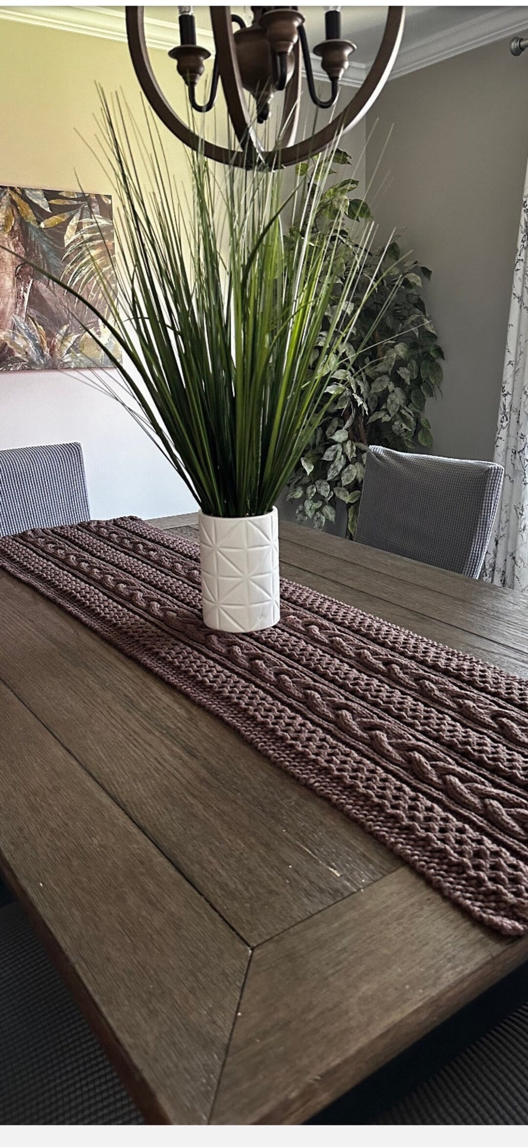 Hand Knitted Cable Knit Cotton Table Runner: Brown Dining Decor - Etsy
