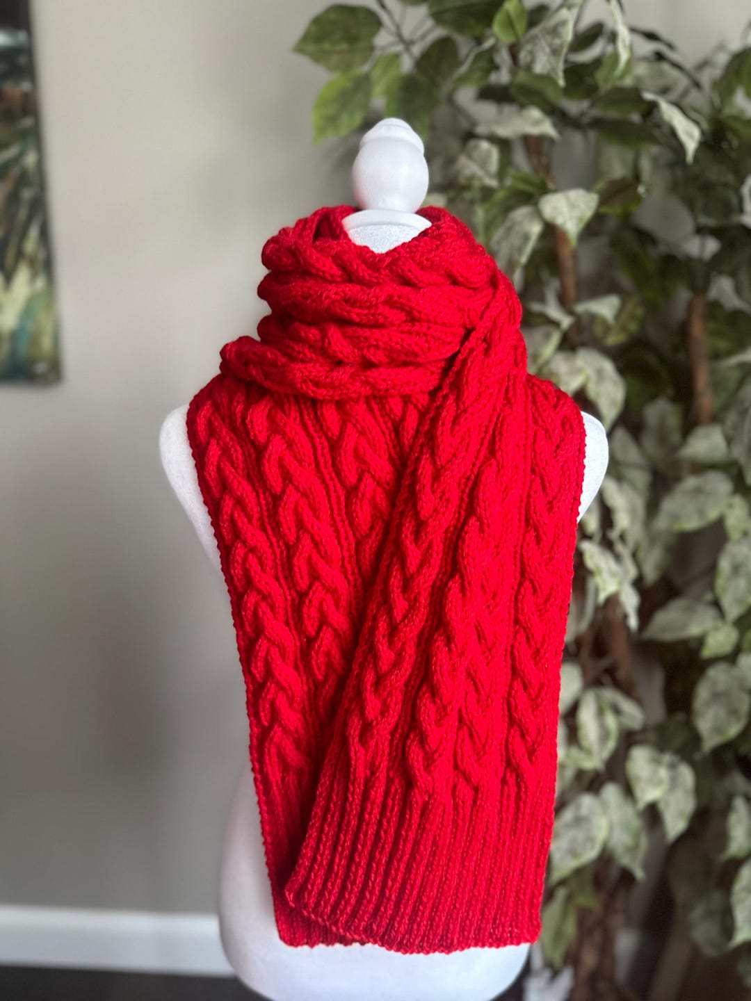 Hand Knitted Men’s Scarf, Luxurious Peruvian Wool Cable Knit Ruby Red ...