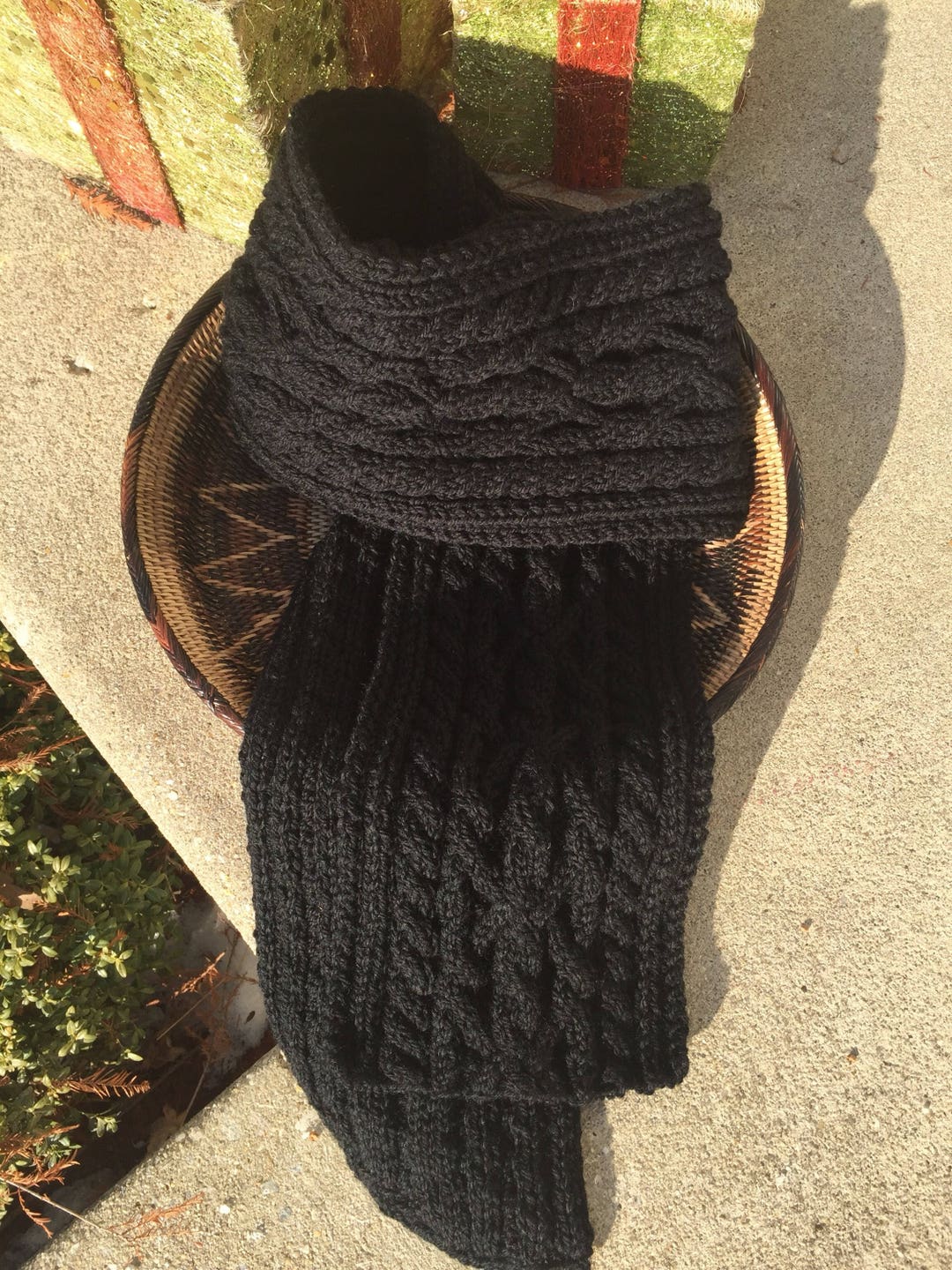 Gorgeous Peruvian Wool Cable Knit Scarf, Black Pure Wool Cable Knit ...