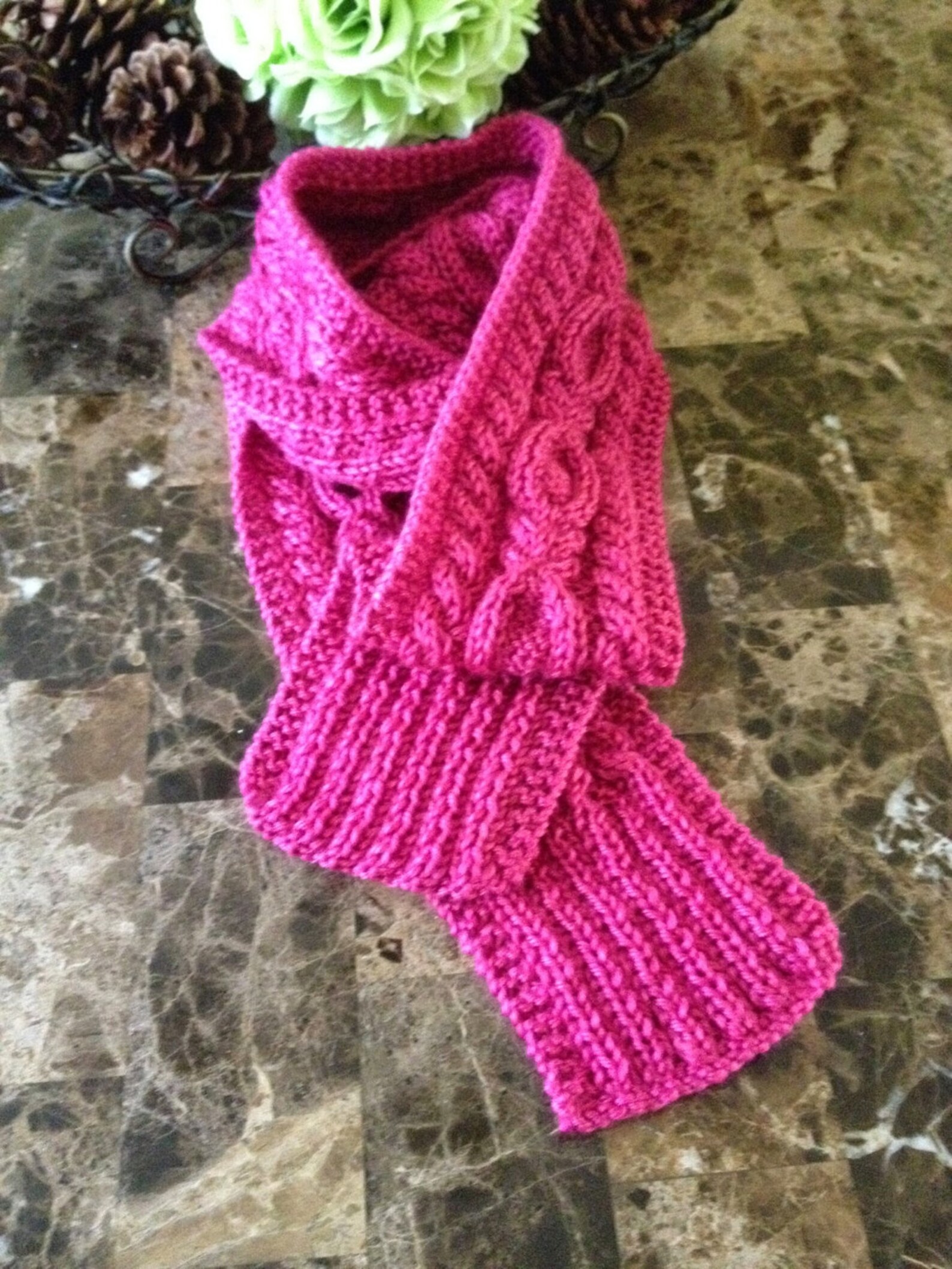 Little Girls Scarf, Cable Knit, Hot Pink - Etsy