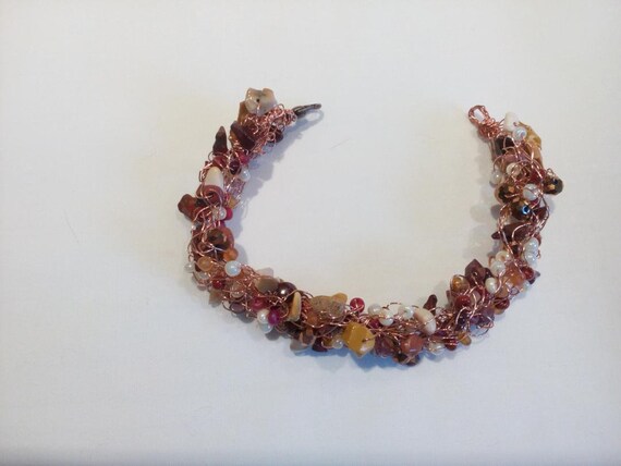 Copper Wire Crochet Bracelet Bead Chips and Pearls Wire | Etsy