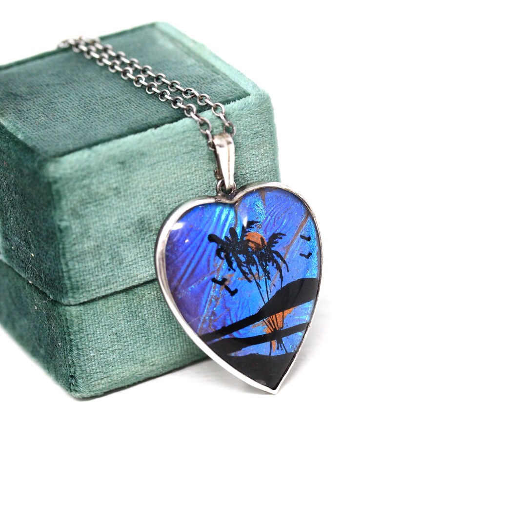 Morpho Butterfly Pendant - Art Deco Sterling Silver Blue Wing Heart ...