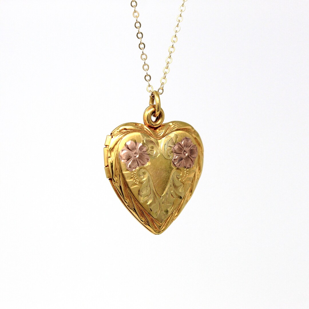 Vintage Heart Locket Retro 10k Yellow Gold & Rose Gold - Etsy