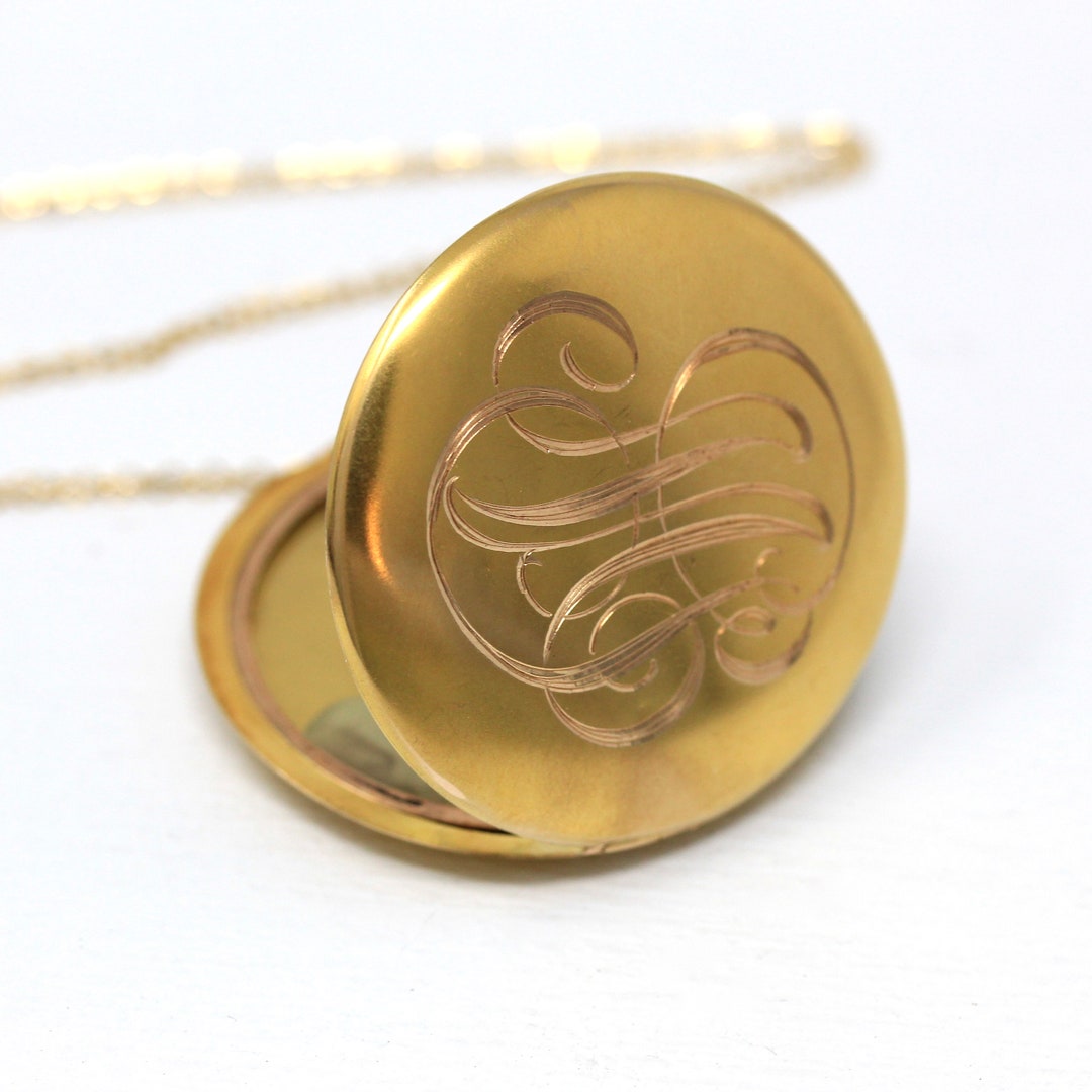 Sale Monogrammed mgs Locket Edwardian 10k Solid Gold Round Engraved ...