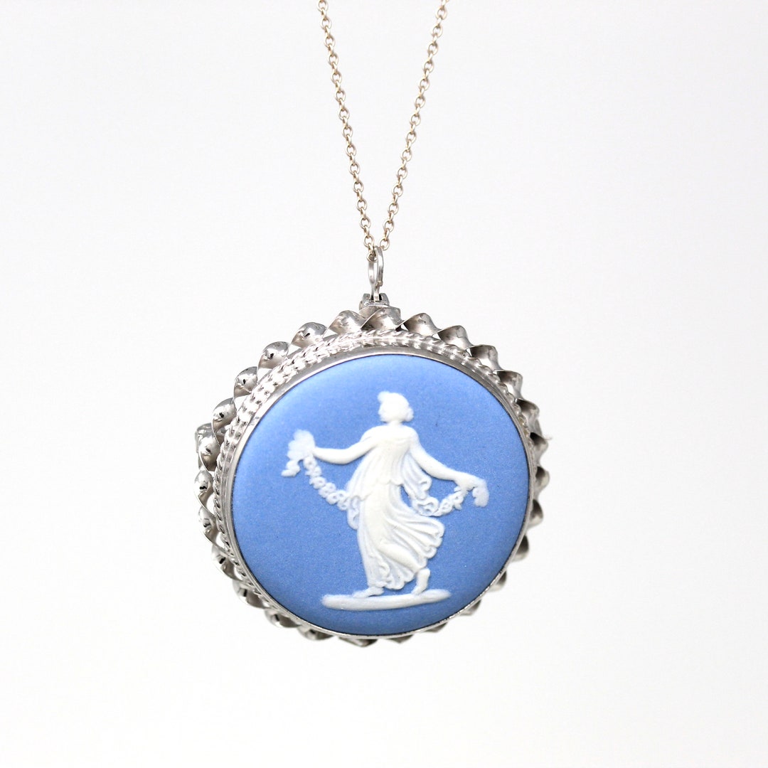 Sale Vintage Wedgwood Pendant Retro Sterling Silver Blue Jasperware ...