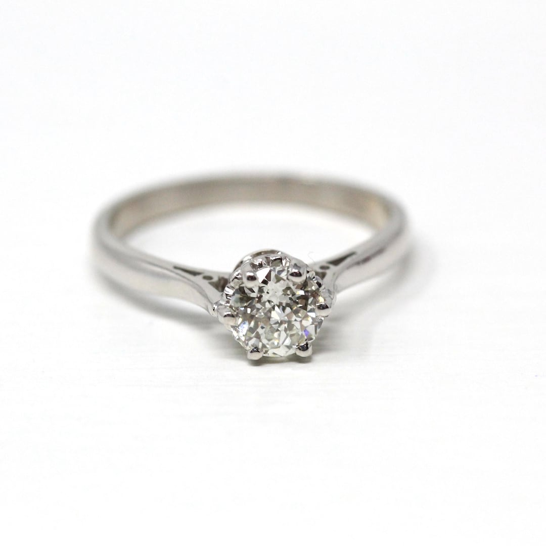 Jubilee Cut Diamond Ring - Modern 18k White Gold Genuine Gem Solitaire ...