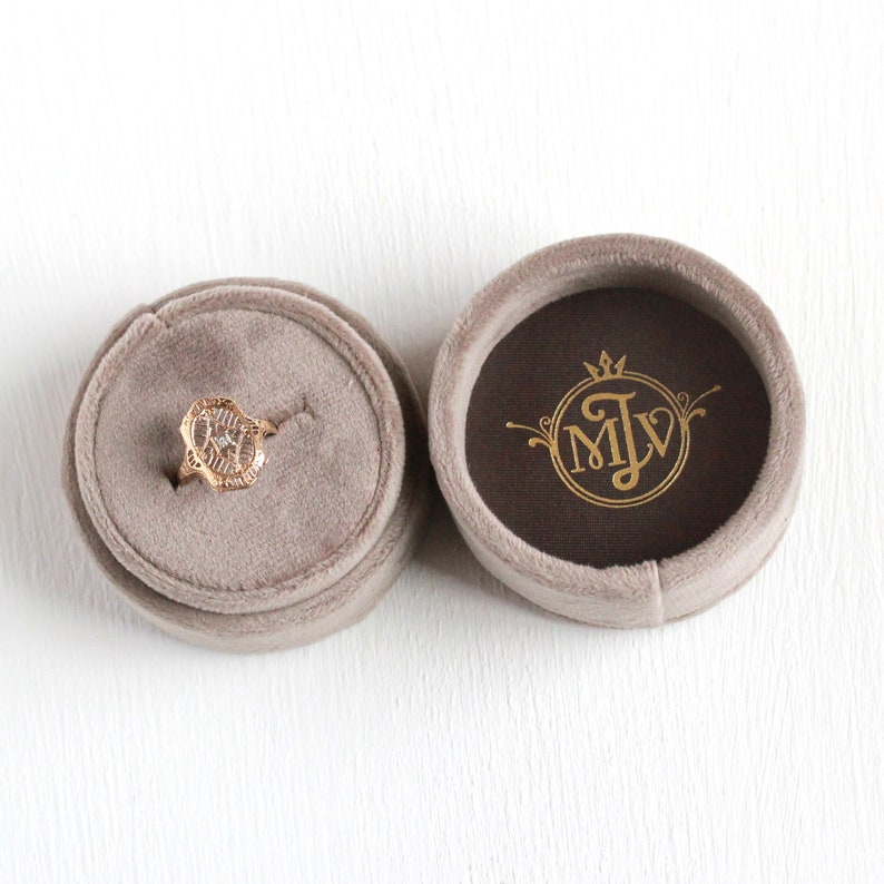 Gray Ring Box Vintage Inspired New MJV Round Velvet Plush | Etsy