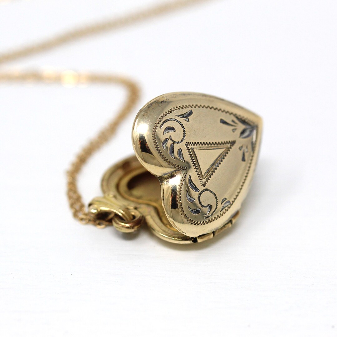 Vintage Heart Locket Retro 10k Yellow Gold Filled Triangle Design ...
