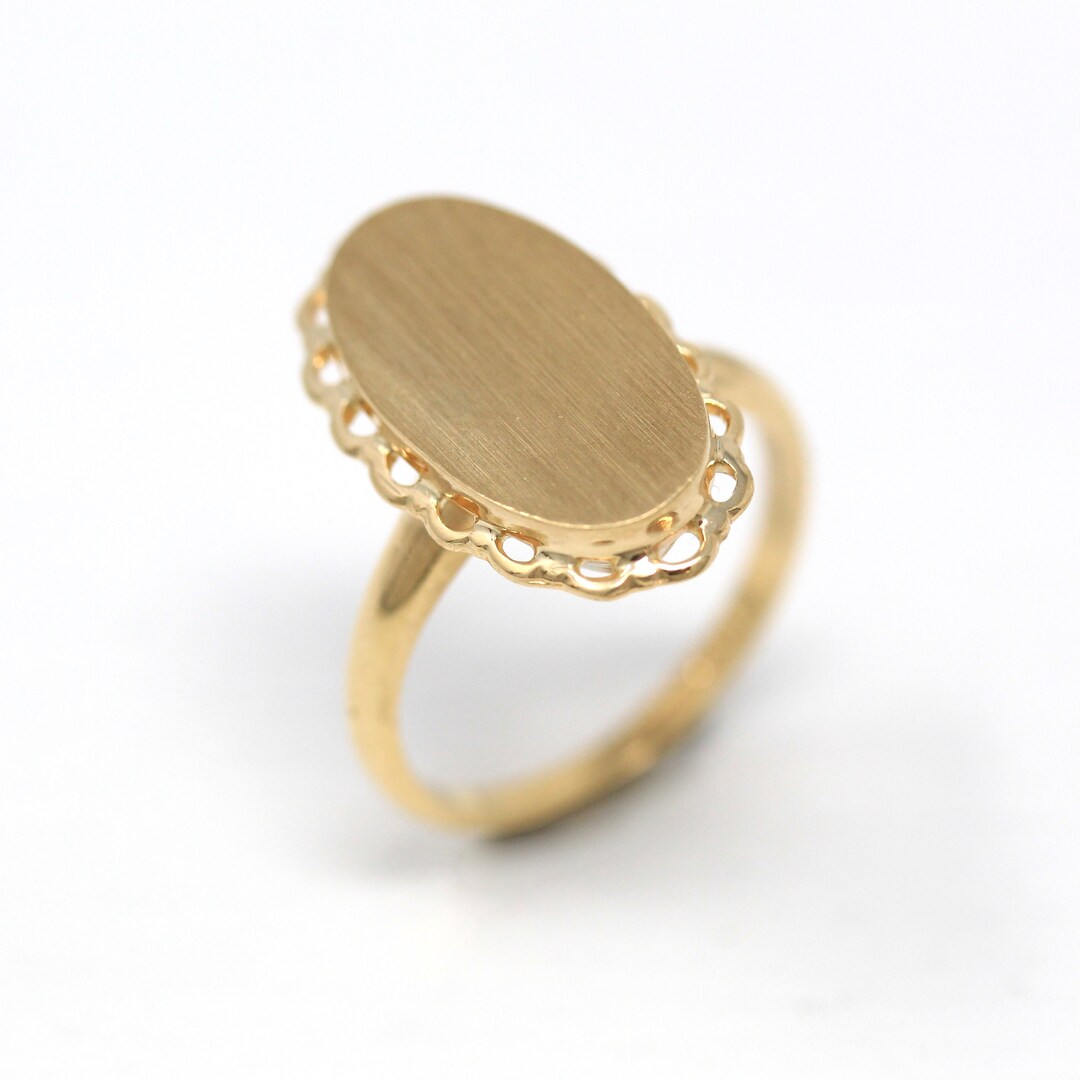 Sale Blank Signet Ring Retro 10k Yellow Gold Oval Personalize Engrave ...