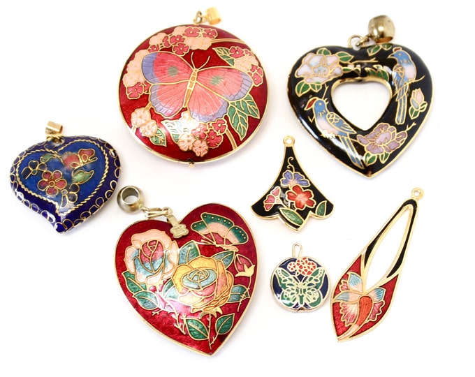 Vintage Cloisonne Pendant Lot 7 Gold Tone Costume Jewelry - Etsy