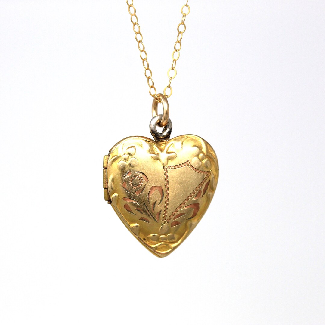 Vintage Heart Locket - Retro 10k Gold Filled Floral Design Flowers ...