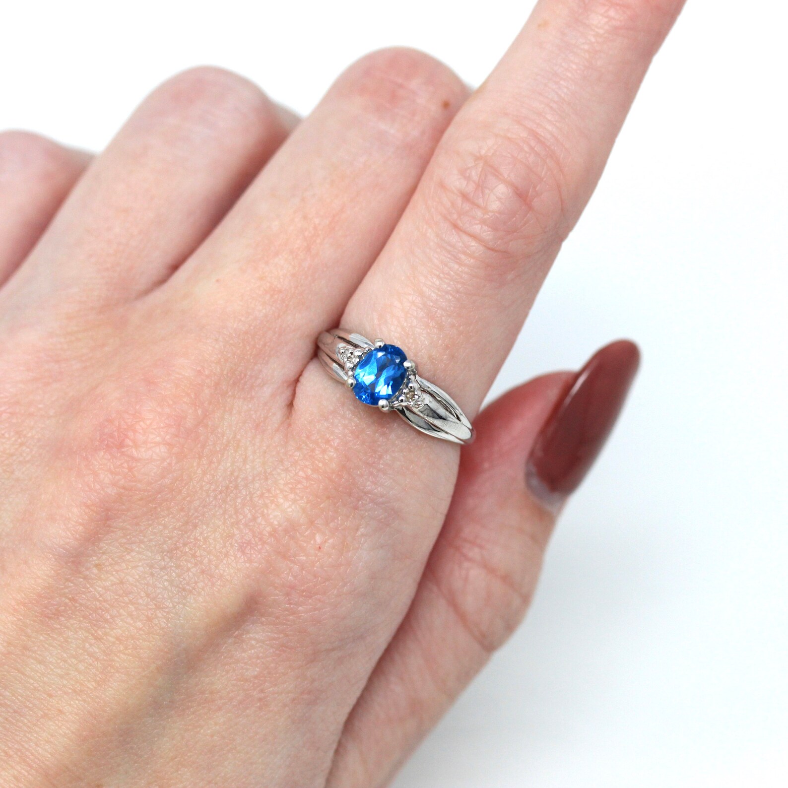 Sale Created Blue Spinel & Diamond Ring 10k White Gold - Etsy