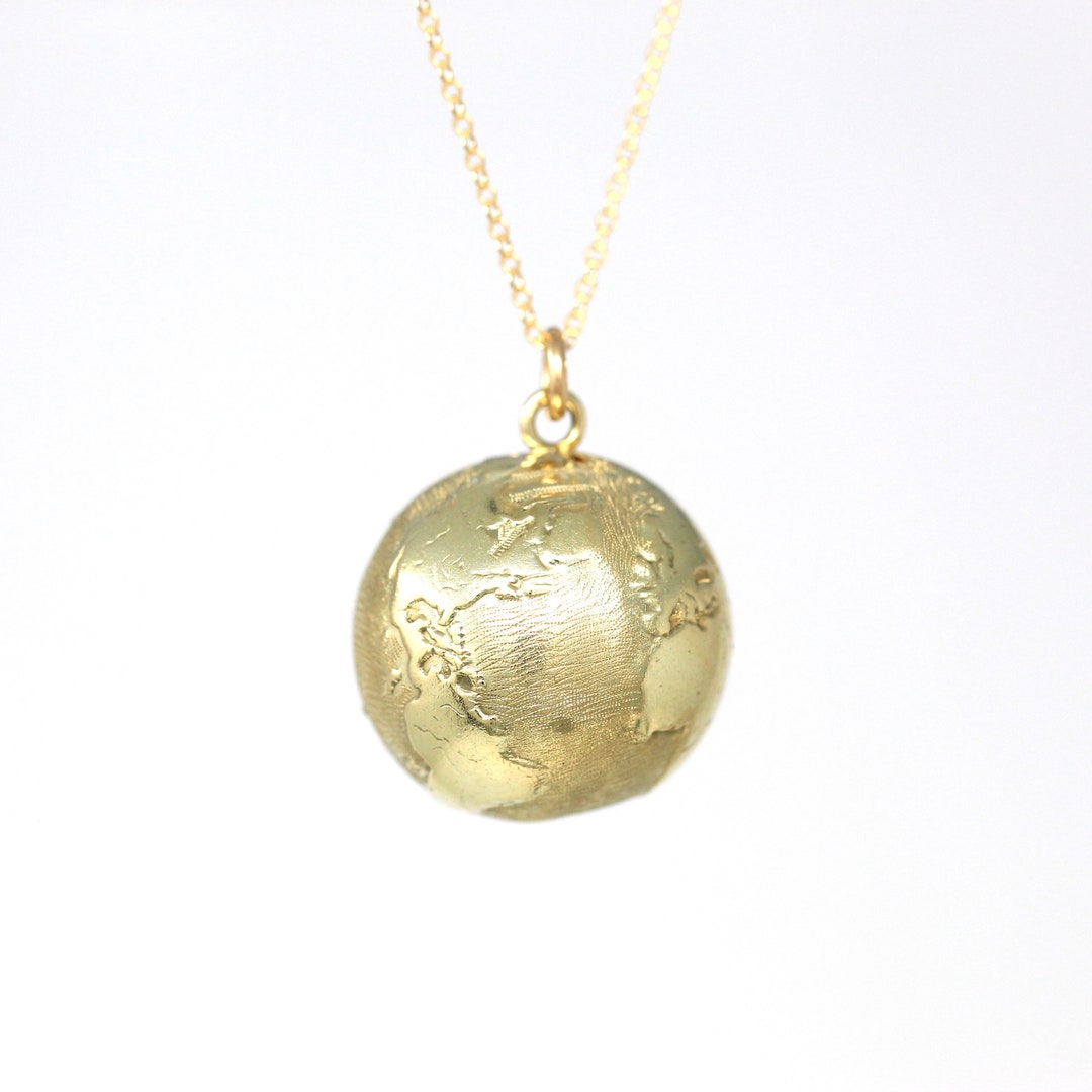 World Globe Charm Retro 14k Yellow Gold Figural Round Continents ...