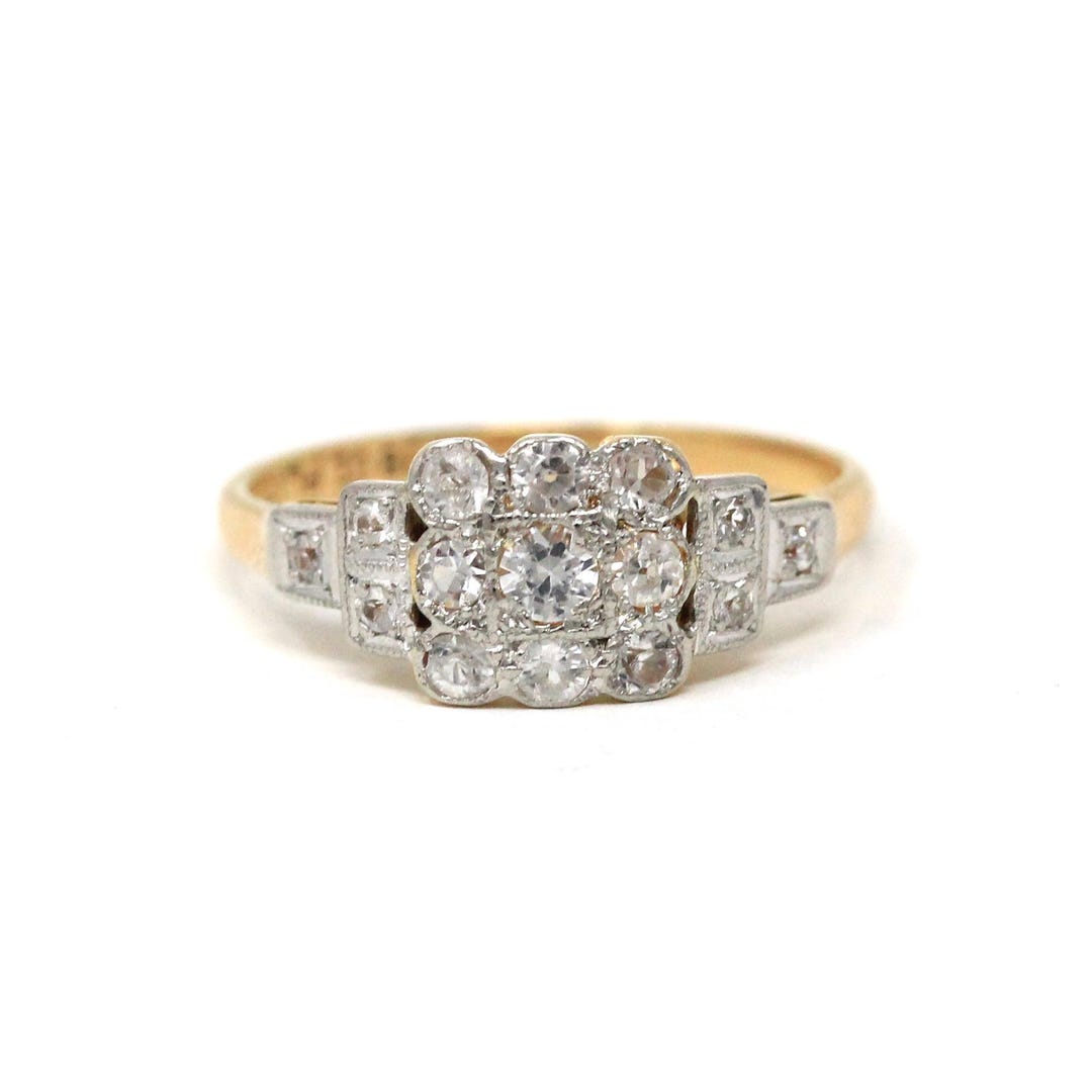 Vintage Cluster Ring - 18k Yellow Gold & Platinum Zircon, Sapphire ...