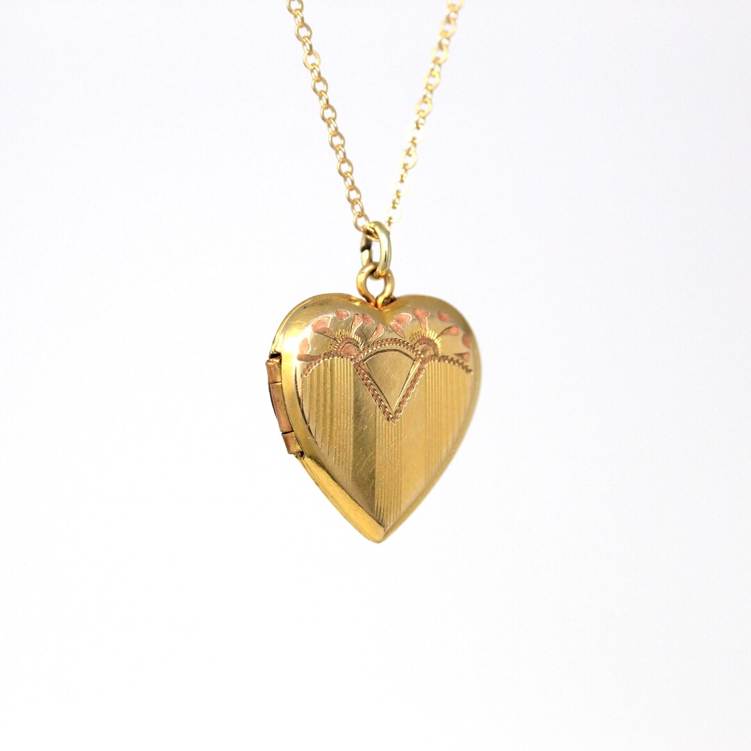 Vintage Heart Locket Retro 12k Gold Filled Pinstripe Design Flowers ...