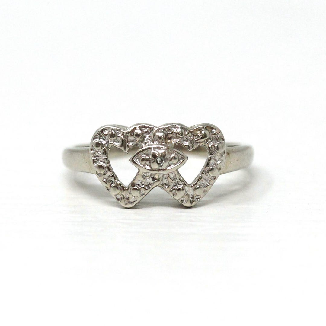 Vintage Double Heart Ring - Mid Century 10k White Gold Intertwined ...