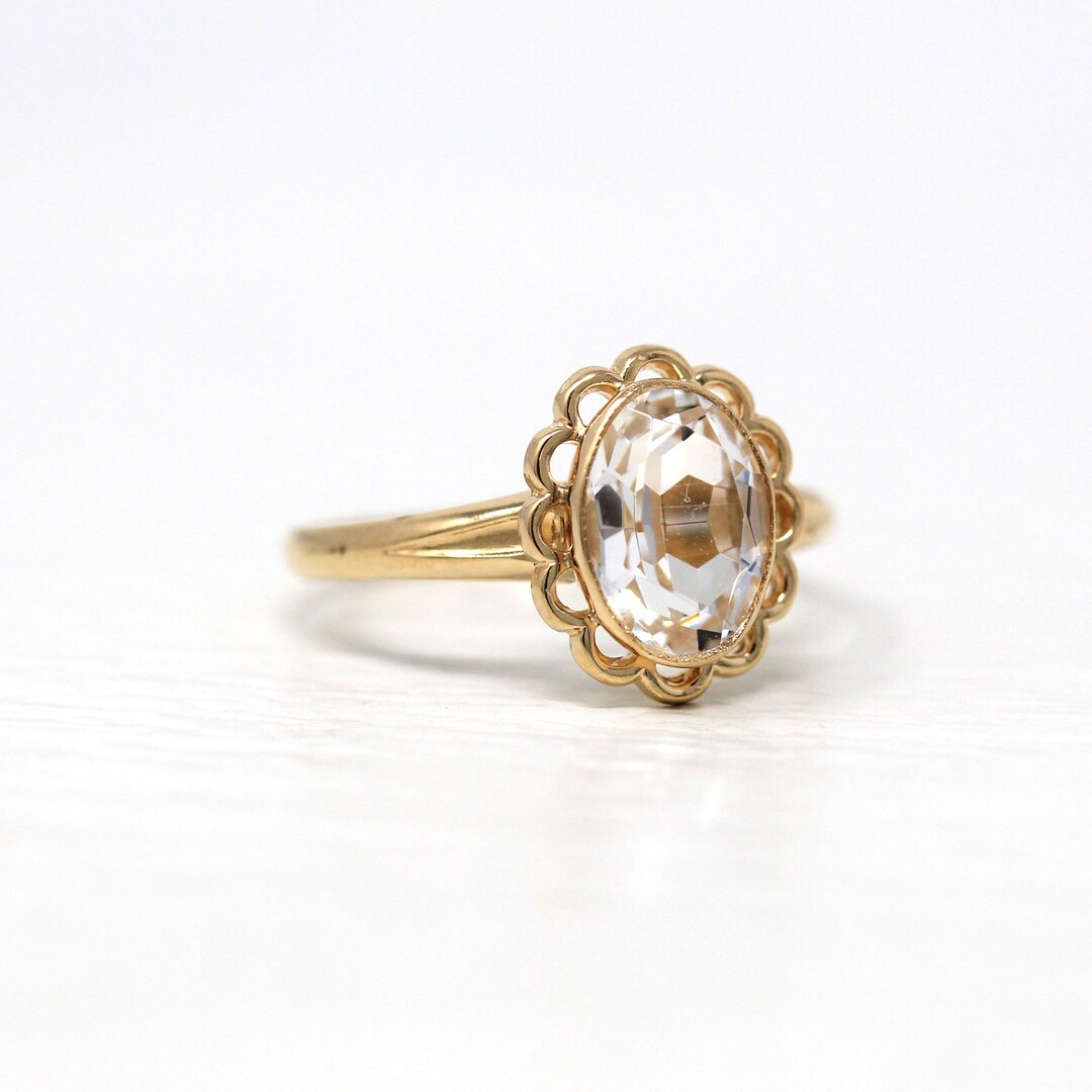 Sale Retro Glass Ring Vintage 10k Yellow Gold Clear - Etsy