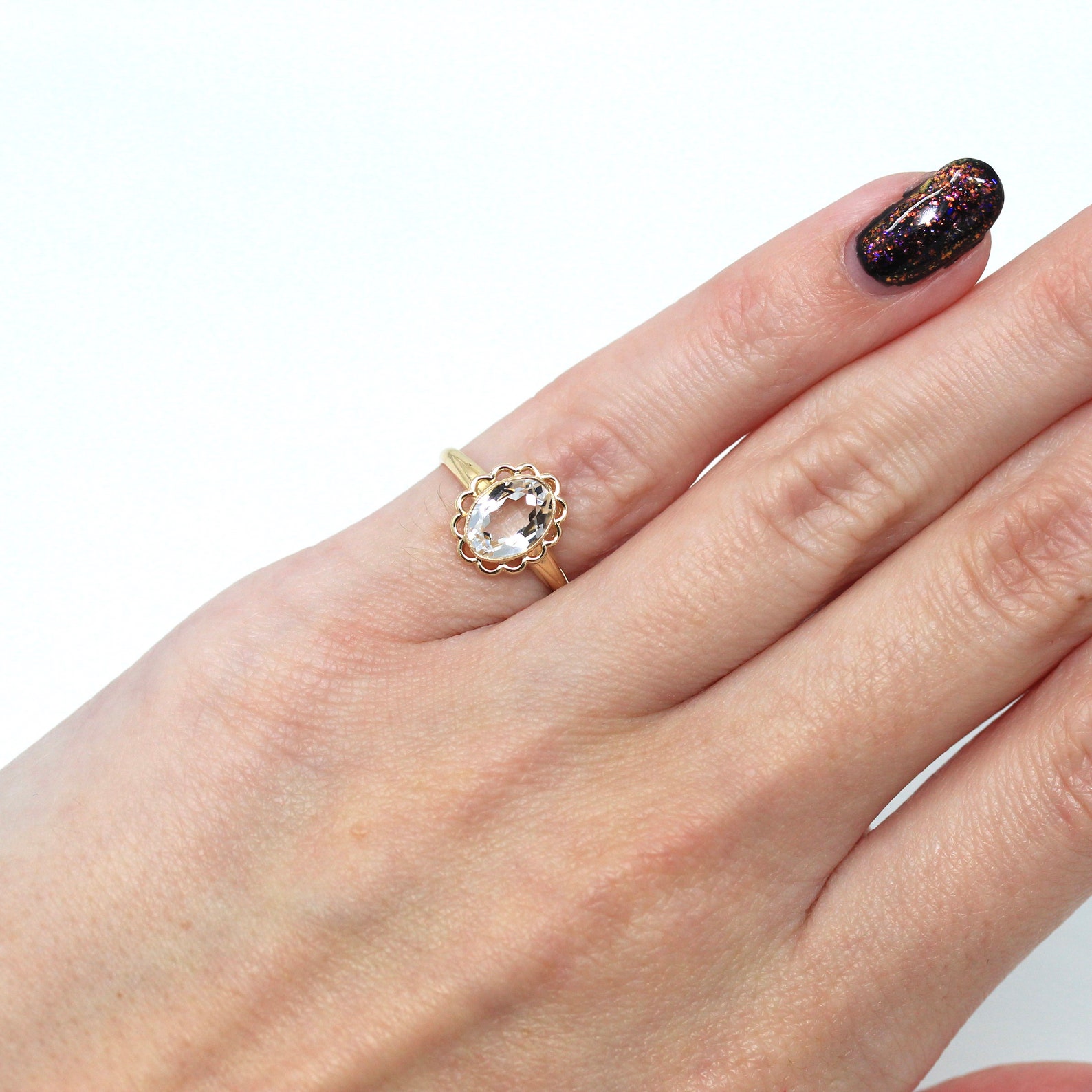 Sale Retro Glass Ring Vintage 10k Yellow Gold Clear - Etsy