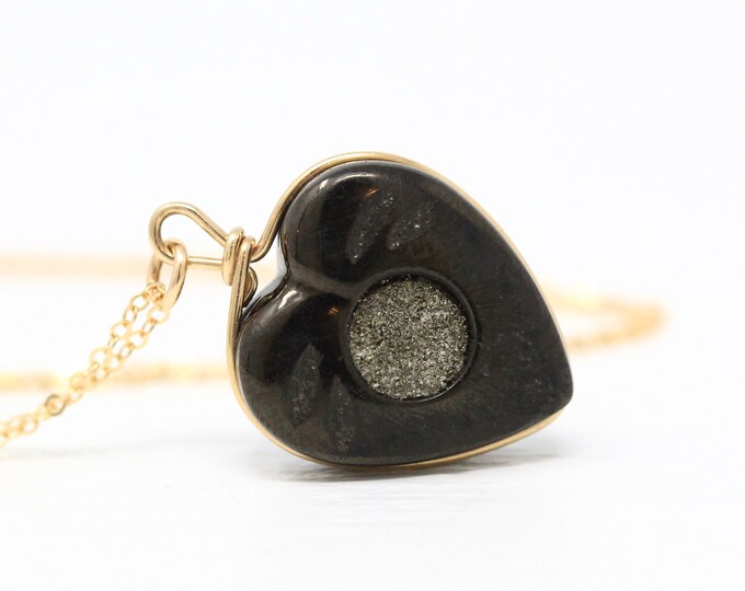 Victorian Jet Necklace - Antique Gold Filled Wire Sparkly Pyrite Druzy ...