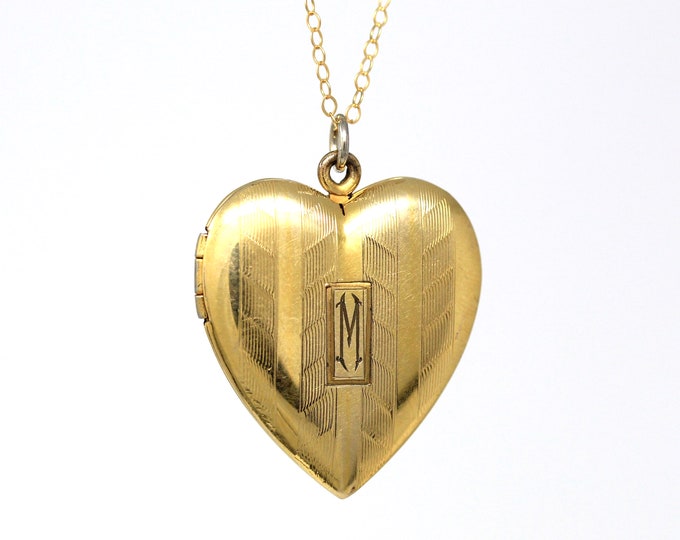 Letter "m" Locket - Retro Gold Filled Engraved Initial Heart Shaped ...