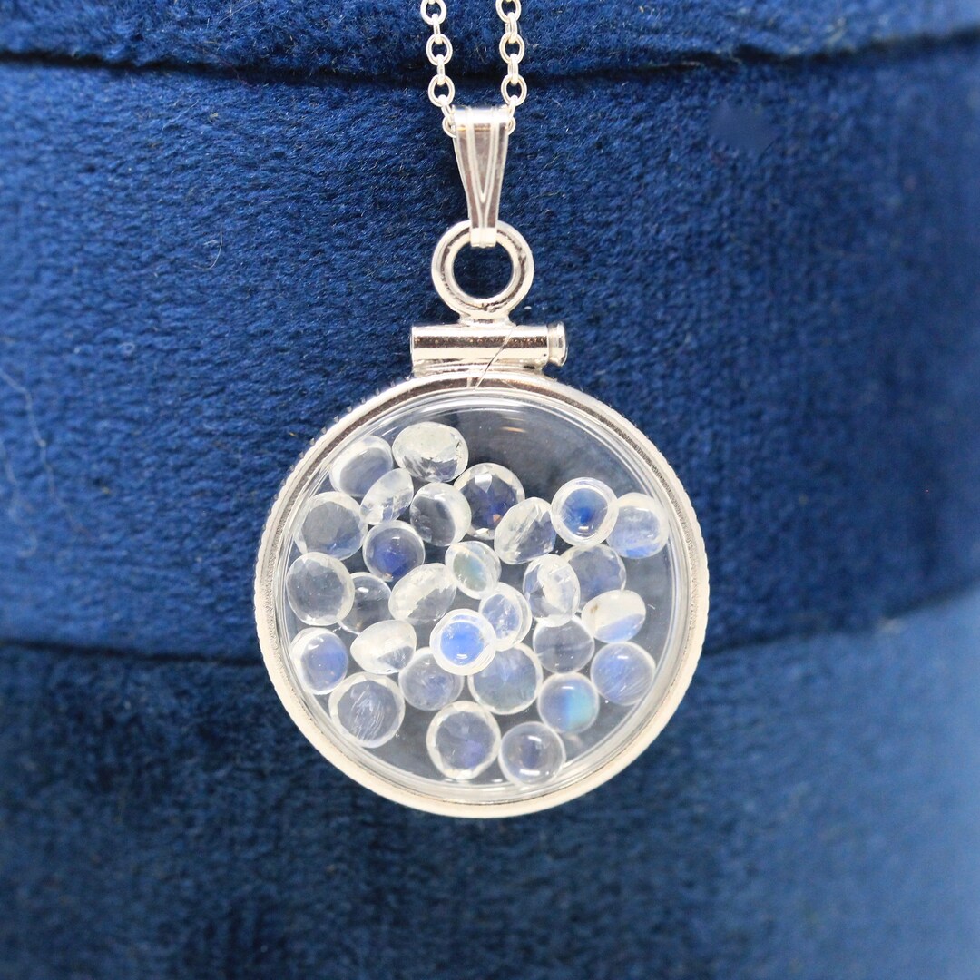 Moonstone Shaker Locket Handcrafted Sterling Silver Lucite Dime Pendant ...