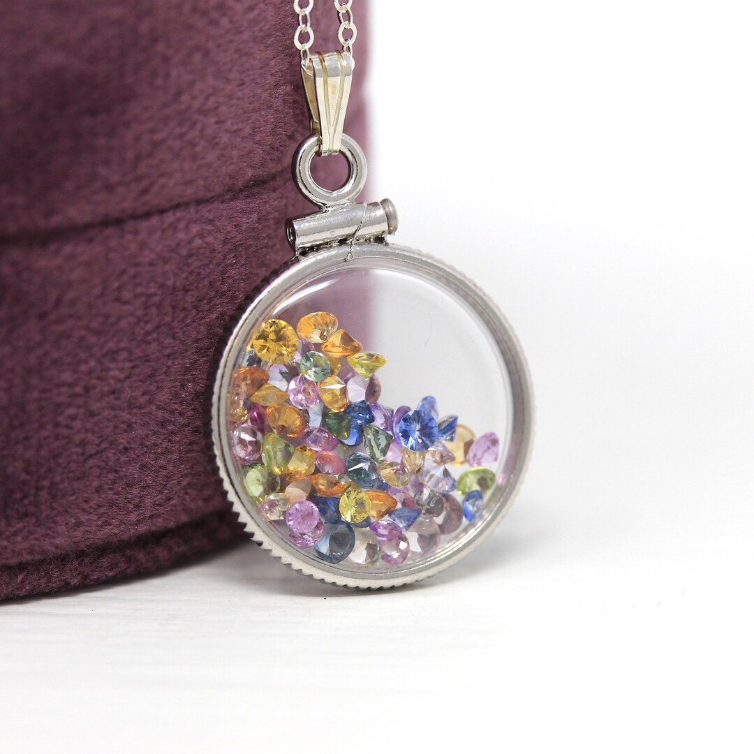 Rainbow Sapphire Shaker Locket - Handcrafted Sterling Silver Lucite ...