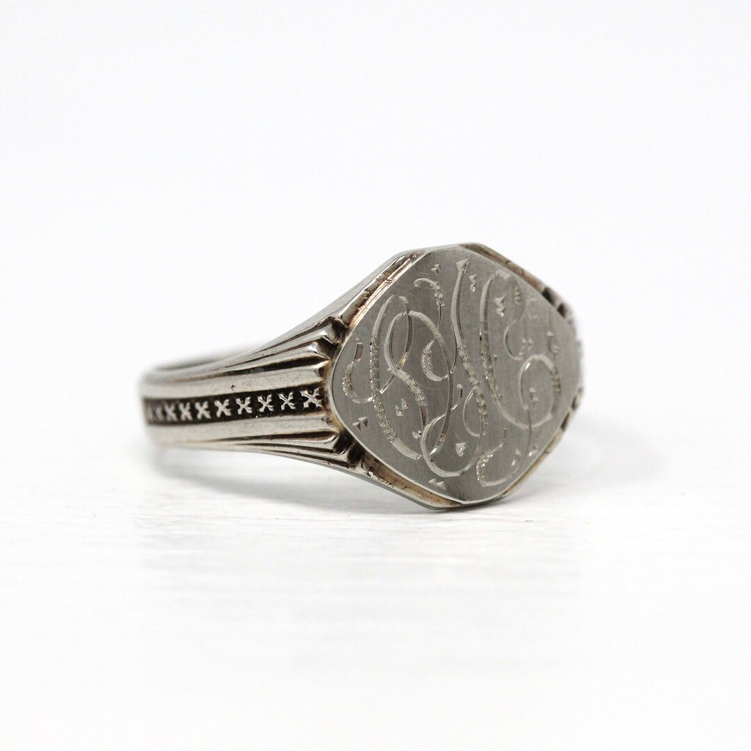 Sale Vintage OH Signet Ring Art Deco 10k White Gold Monogrammed ...