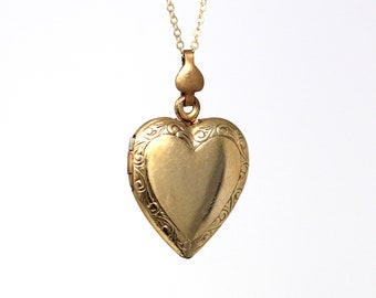 Letter m Locket Retro Gold Filled Engraved Initial Heart Shaped Pendant ...