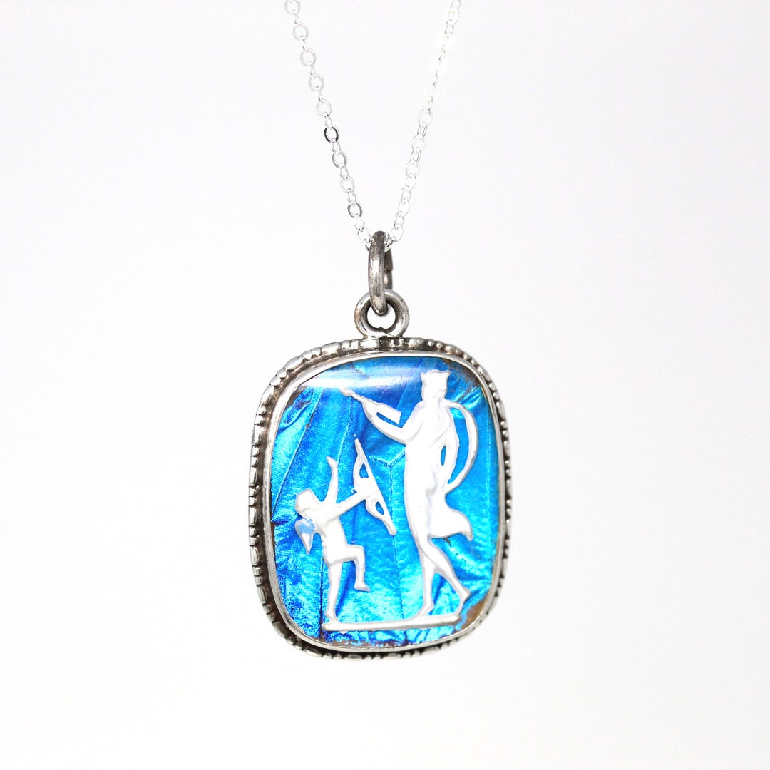 Morpho Butterfly Necklace Art Deco Sterling Silver Blue Wing Cupid ...