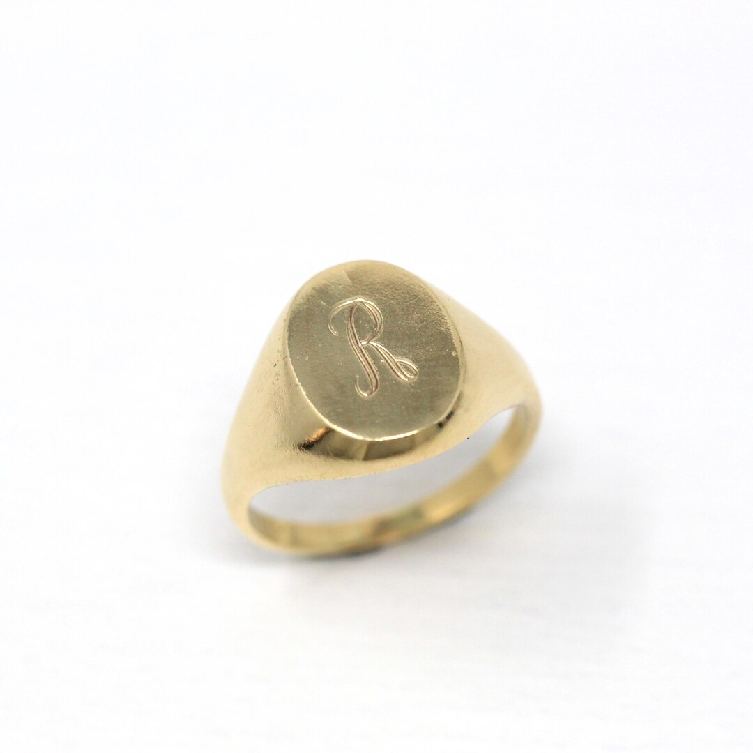 Letter "r" Ring - Retro 10k Yellow Gold Engraved Single Initial ...