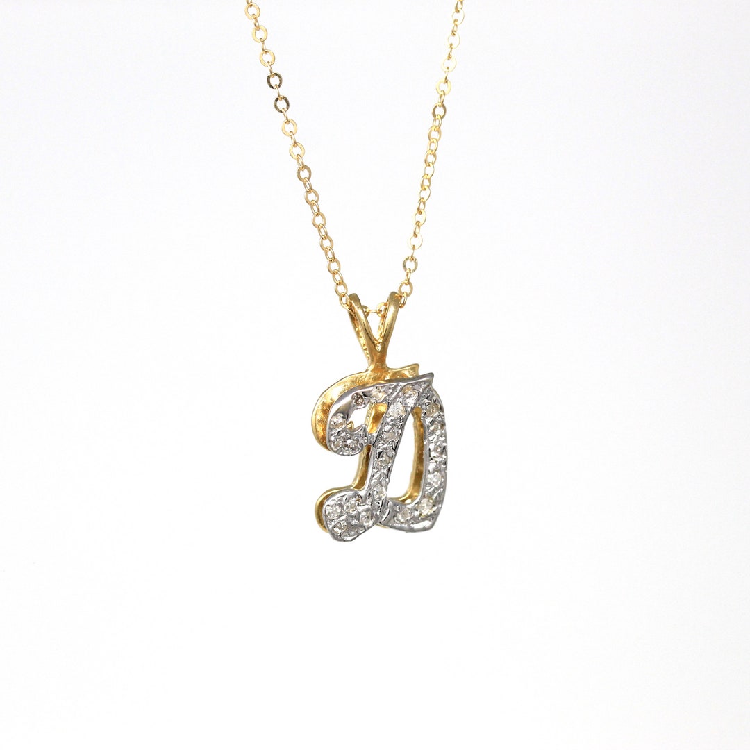 Letter d Necklace Estate 14k Yellow & White Gold Initial Genuine .19 ...