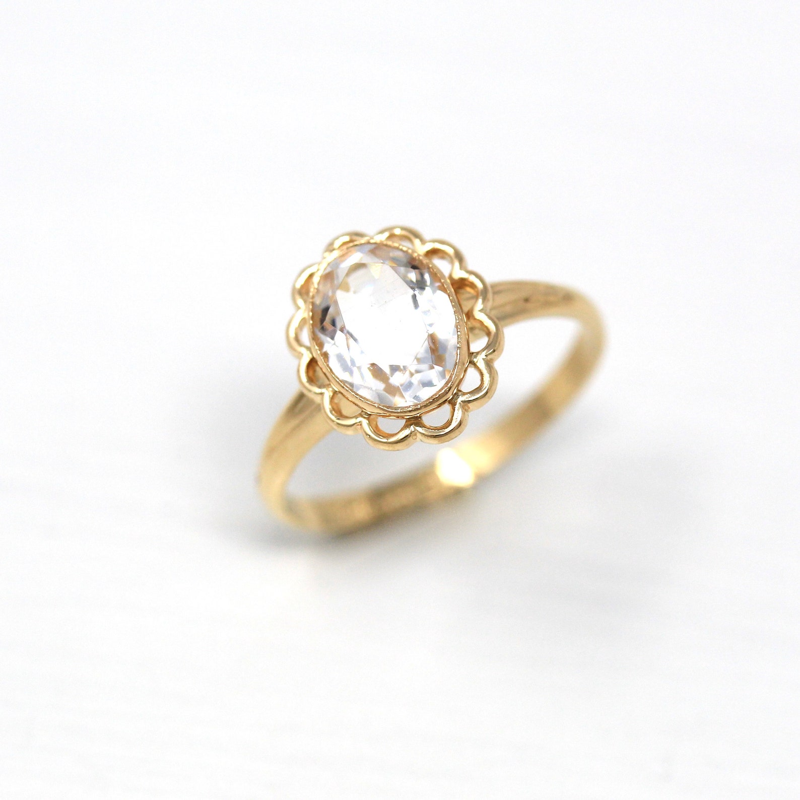 Sale Retro Glass Ring Vintage 10k Yellow Gold Clear - Etsy