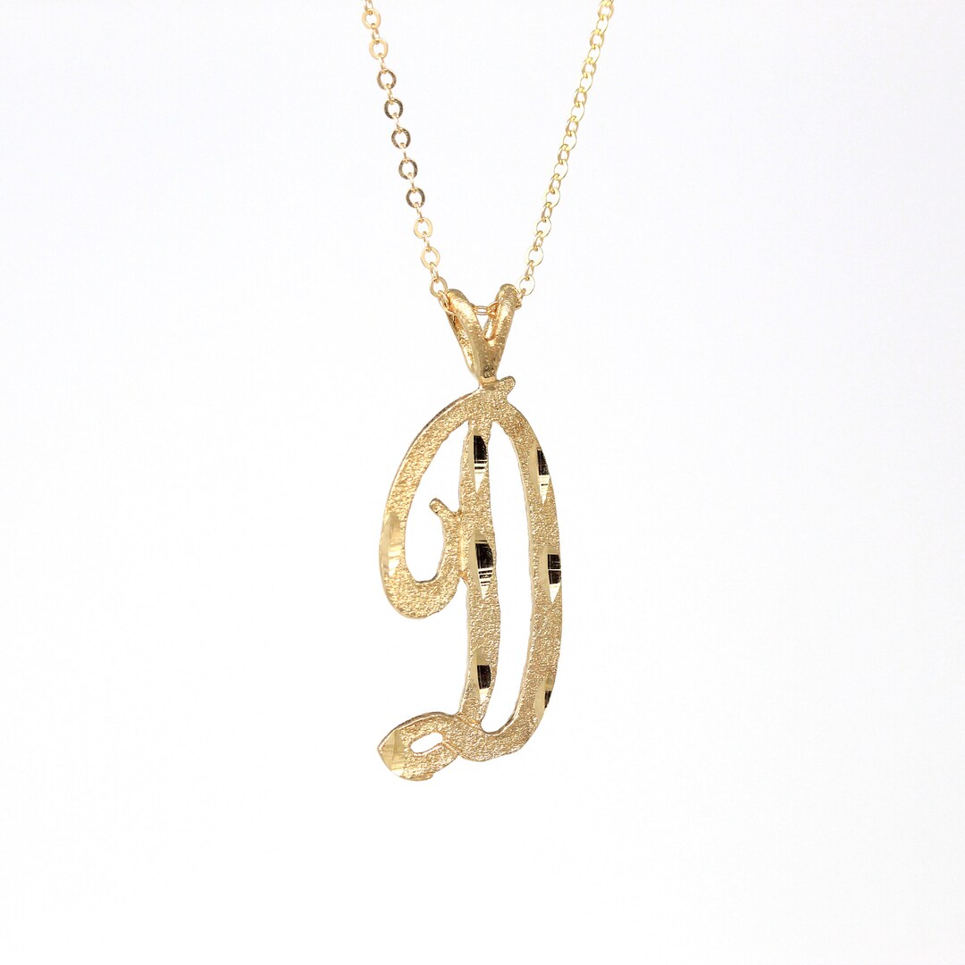 Letter d Necklace Modern 14k Yellow Gold Diamond Cut Charm Pendant ...