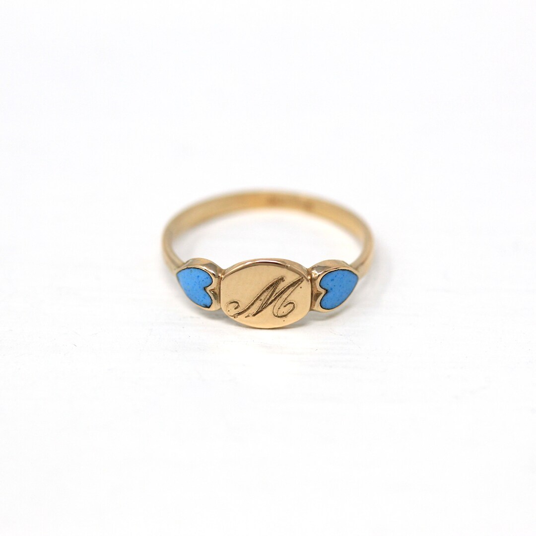 Letter "m" Ring - Retro 10k Yellow Gold Engraved Initial Signet Band ...