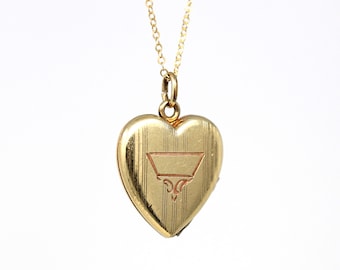 Letter m Locket Retro Gold Filled Engraved Initial Heart Shaped Pendant ...