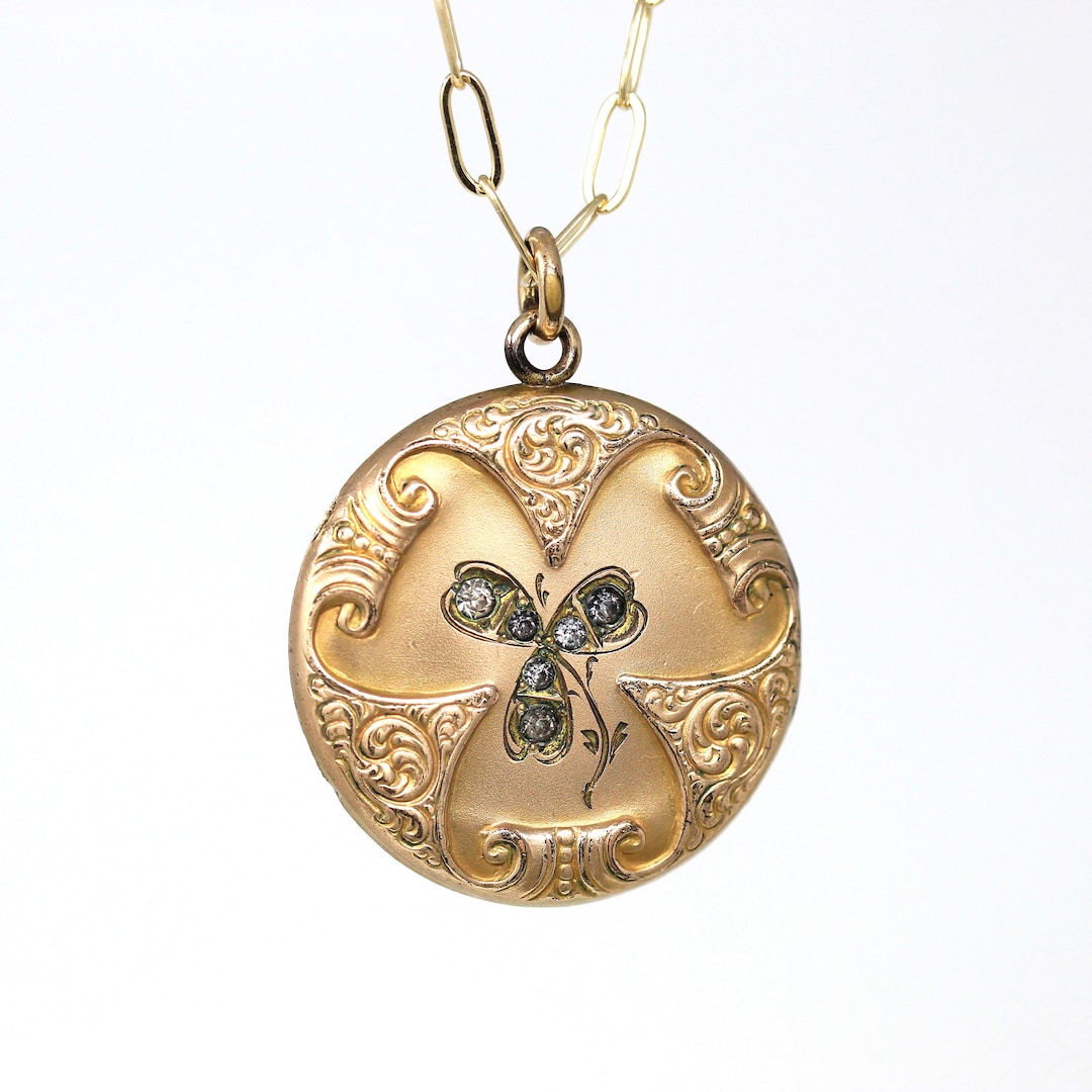 Antique Shamrock Pendant Art Nouveau Gold Filled Three Leaf Clover ...