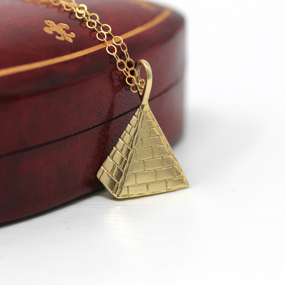 Estate Pyramid Charm Modern 14k Yellow Gold Flat Pendant Necklace ...