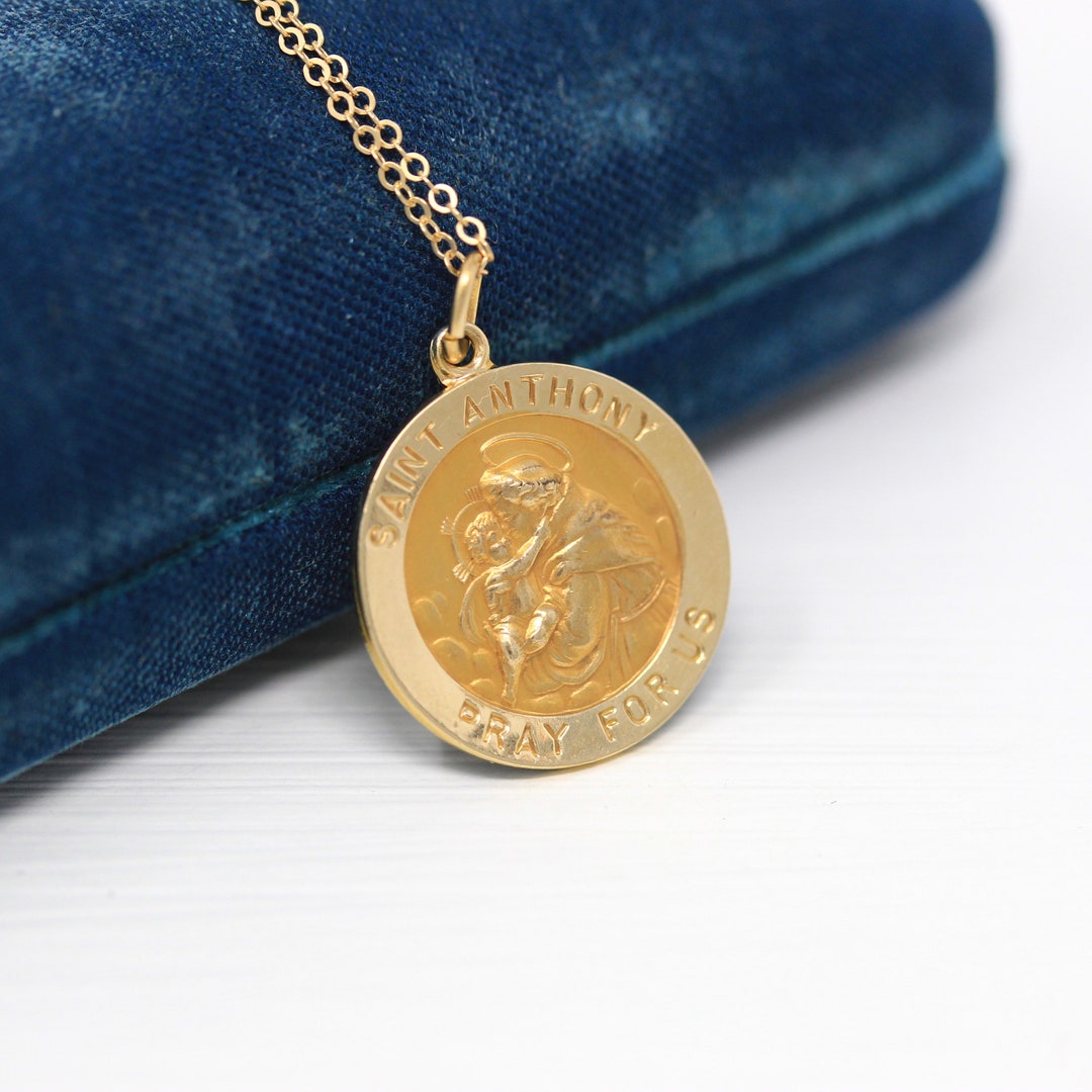 Sale Saint Anthony Charm Modern 14k Yellow Gold pray for Us Pendant ...
