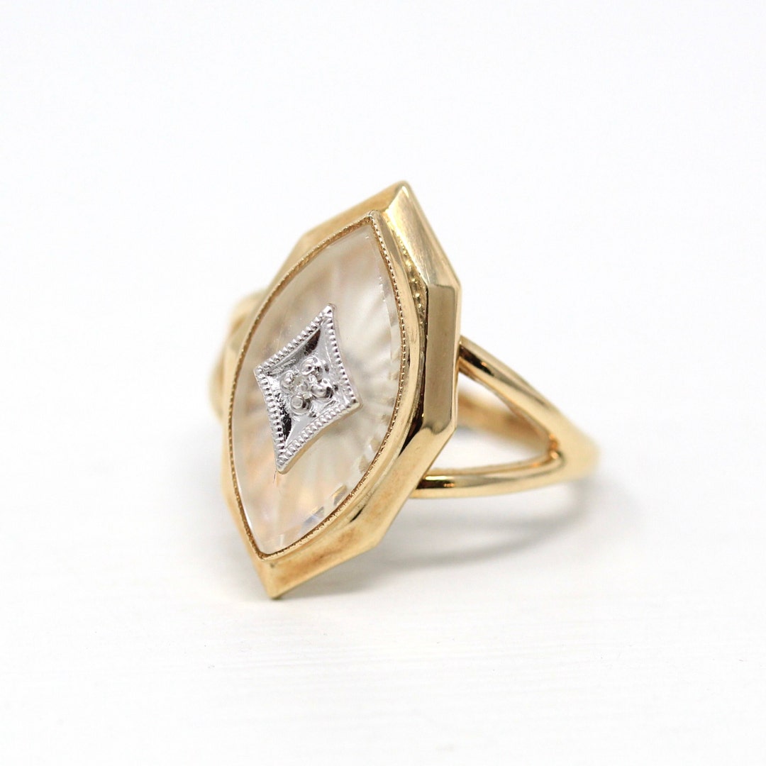 Camphor Glass Ring Retro 10k Yellow Gold Genuine .008 CT Diamond ...