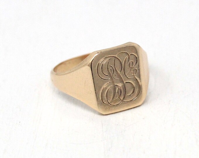 Vintage JSG Signet Ring Art Deco 10k Yellow Gold Monogrammed Engraved ...
