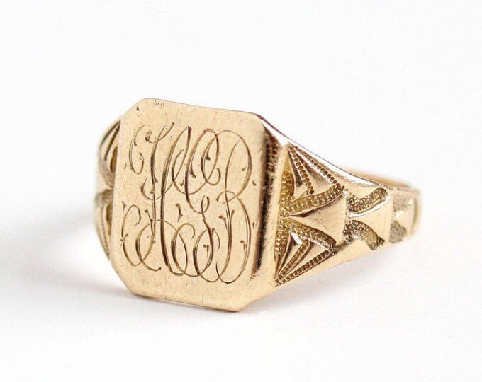 Sale - Antique 10k Yellow Gold Ostby Barton HGB Signet Ring - Size 7 Vintage Monogrammed ...