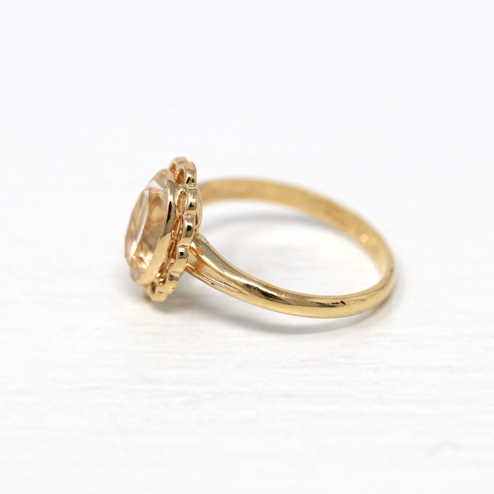 Sale Retro Glass Ring Vintage 10k Yellow Gold Clear - Etsy