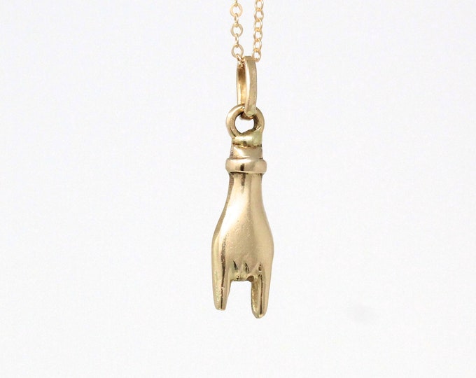 Mano Cornuto Pendant - Retro 14K Yellow Gold Italian Figural Good Luck ...